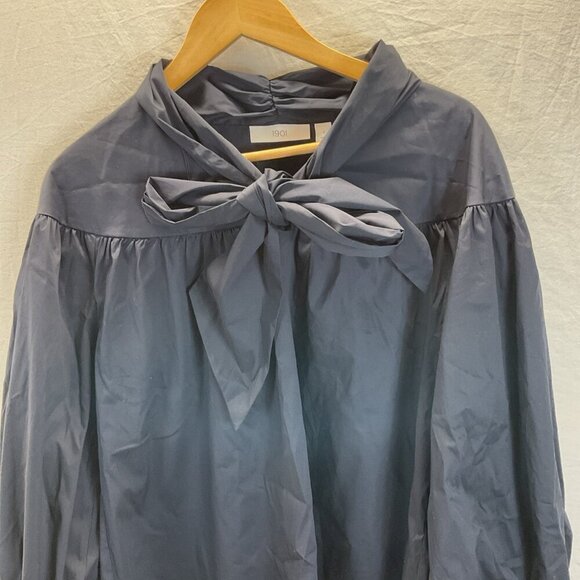 1901 | Tops | New 91 Womens Navy Blue Puff Sleeve Neck Tie Popover ...